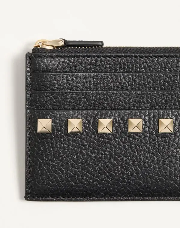 Valentino Garavani Rockstud Grainy Calfskin Cardholder With Zip