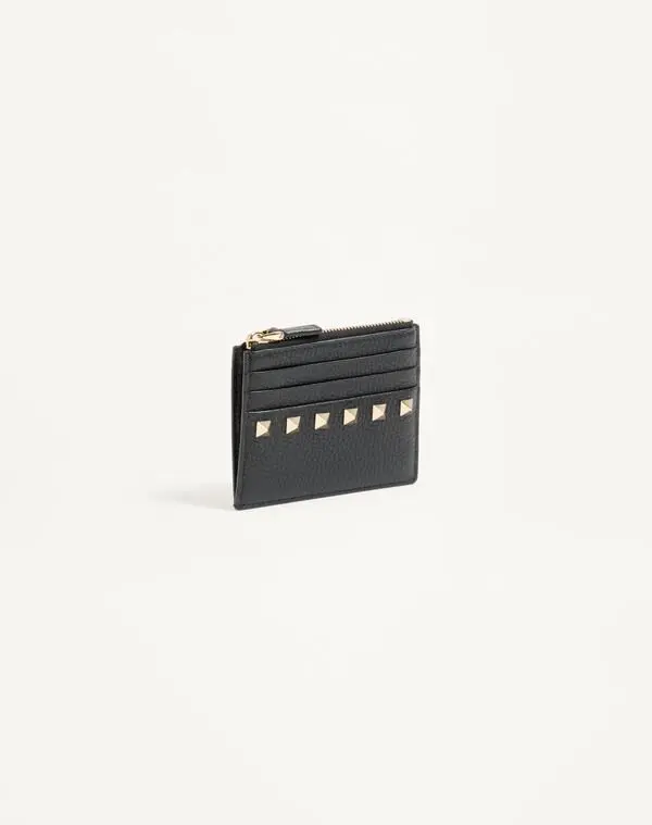 Valentino Garavani Rockstud Grainy Calfskin Cardholder With Zip