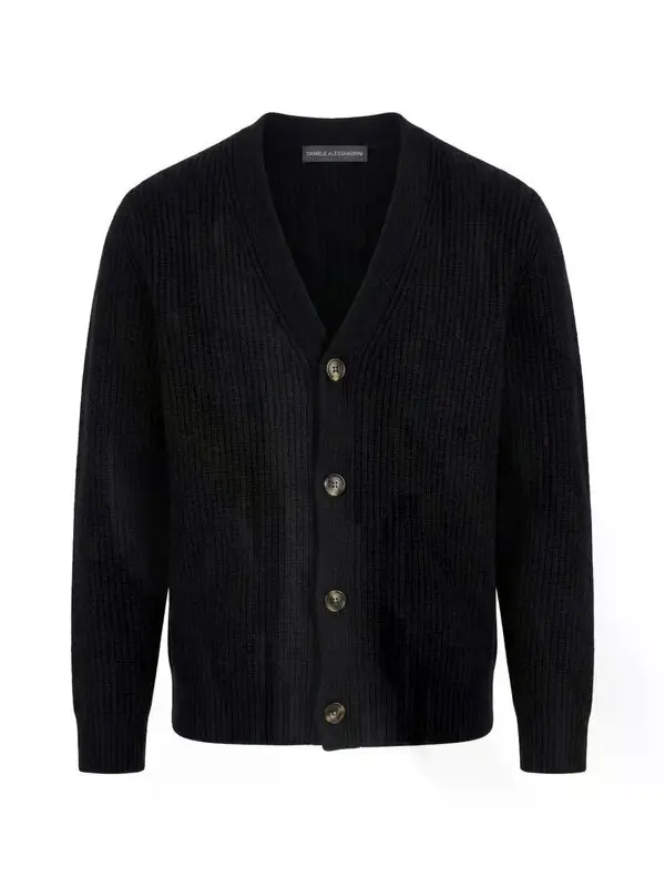 DANIELE ALESSANDRINI Ribbed-knit V-neck Cardigan