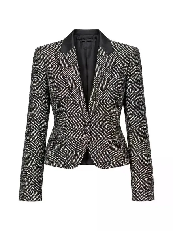 TOM FORD Sequined Wool-blend Tweed Cropped Boyfriend Jacket - Black