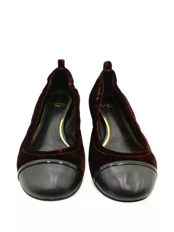 LANVIN Cap-toe Velvet Ballet Flats - Red