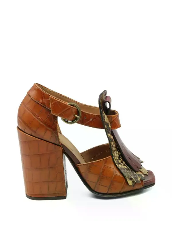 Dries Van Noten Fringe Crocodile-print Sandals - Brown