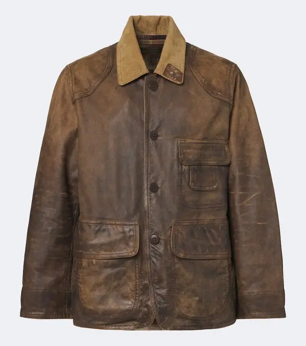 Ralph Lauren Corduroy-trimmed Leather Jacket
