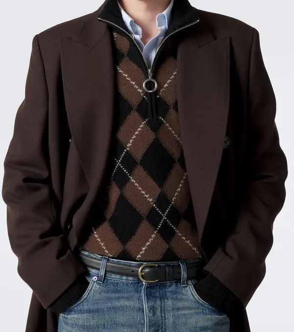 AMI Paris Argyle Virgin Wool Half-zip Sweater
