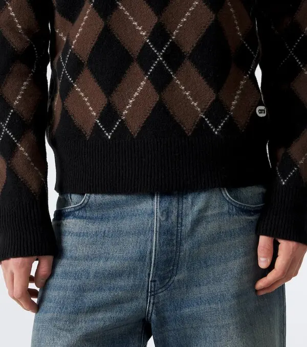 AMI Paris Argyle Virgin Wool Half-zip Sweater