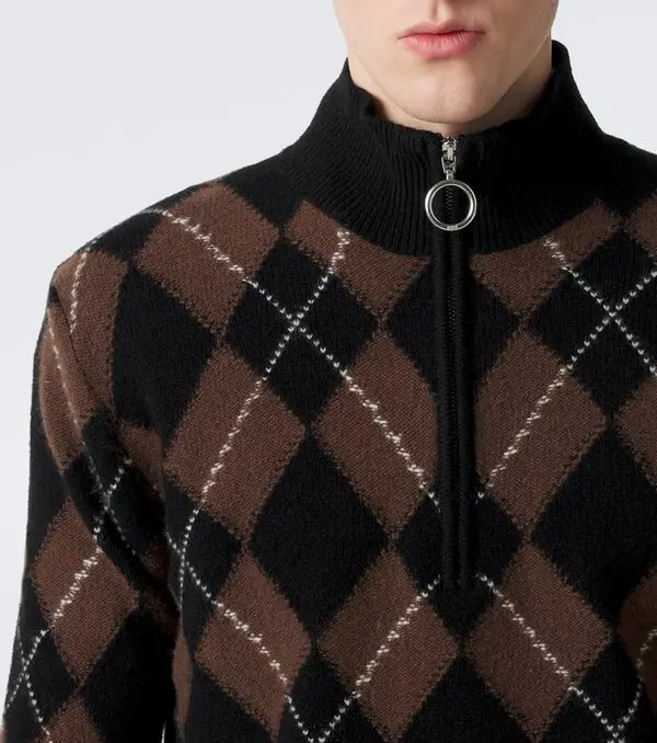 AMI Paris Argyle Virgin Wool Half-zip Sweater