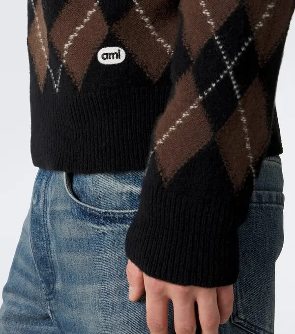 AMI Paris Argyle Virgin Wool Half-zip Sweater