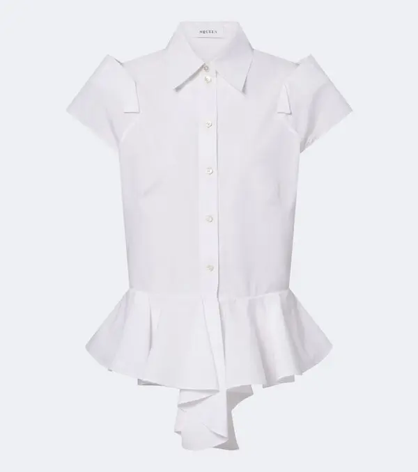 Alexander McQueen Peplum Cotton Poplin Shirt - White