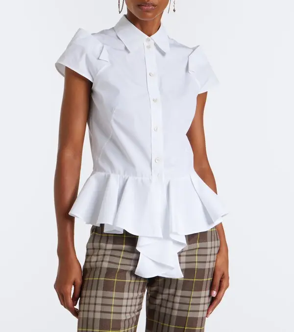 Alexander McQueen Peplum Cotton Poplin Shirt