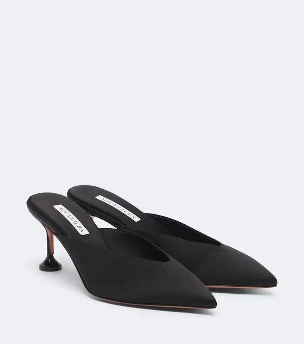 AQUAZZURA Bisous Satin Mules - Black