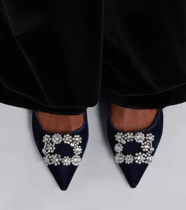 ROGER VIVIER Flower Strass Velvet Ballet Flats