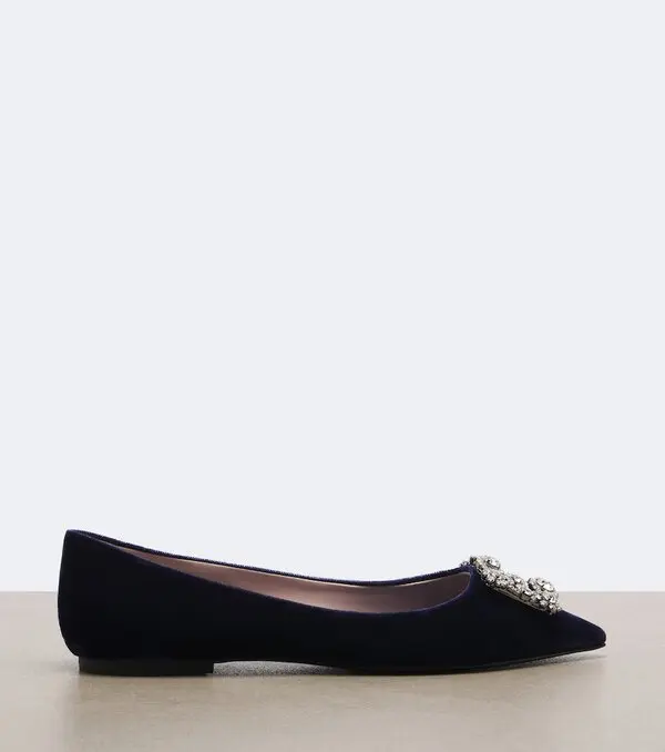 ROGER VIVIER Flower Strass Velvet Ballet Flats