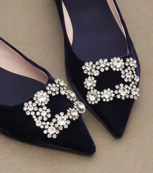 ROGER VIVIER Flower Strass Velvet Ballet Flats