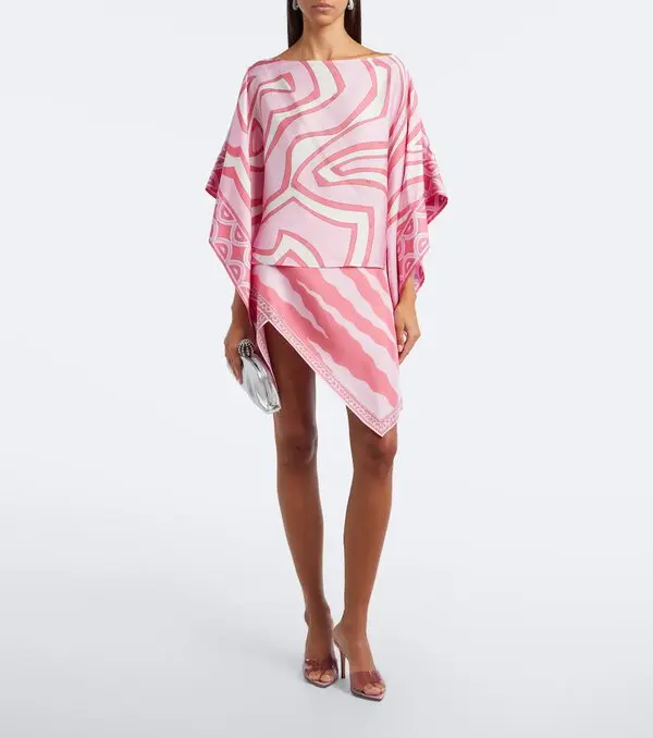 Emilio Pucci Fiamme Asymmetric Silk Twill Skirt