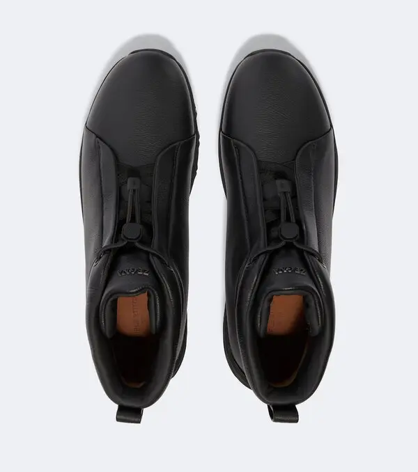 Zegna Triple Stitch Leather High-top Sneakers
