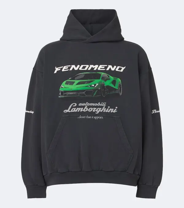 Balenciaga X Lamborghini Printed Cotton Jersey Hoodie - Black