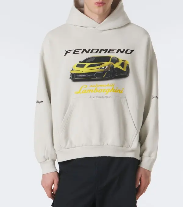 Balenciaga X Lamborghini Printed Cotton Jersey Hoodie - White