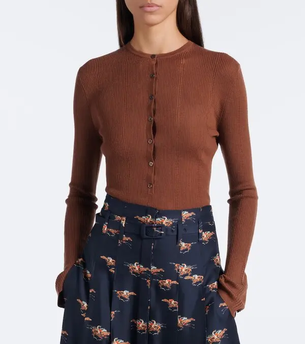 Gabriela Hearst Olea Pointelle Wool Henley Shirt - Brown