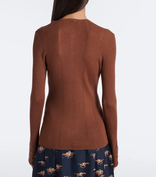 Gabriela Hearst Olea Pointelle Wool Henley Shirt - Brown