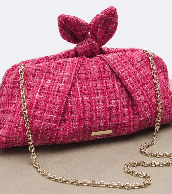 AQUAZZURA Bow Tie Bouclé Clutch