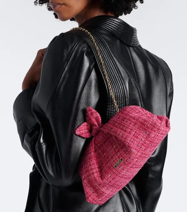 AQUAZZURA Bow Tie Bouclé Clutch