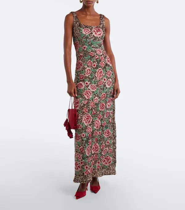 LA FUORI Là Fuori Antique Bloom Sequined Gown