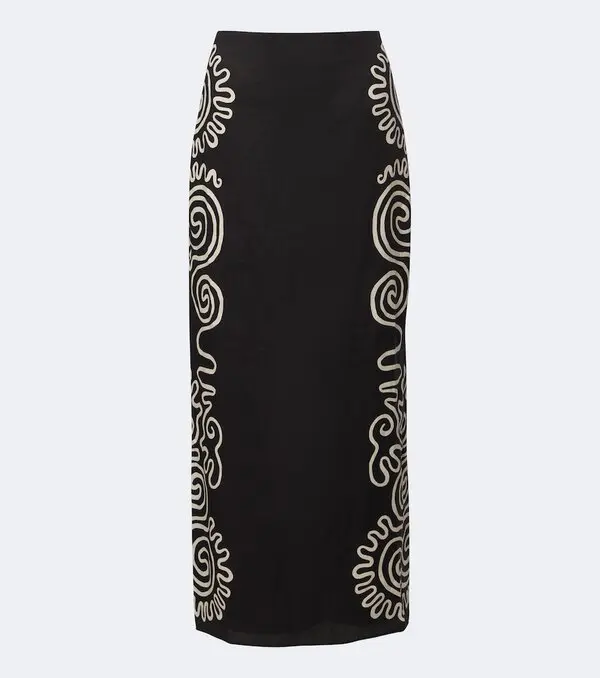 CALA DE LA CRUZ Bruna Printed Linen Maxi Skirt - Brown