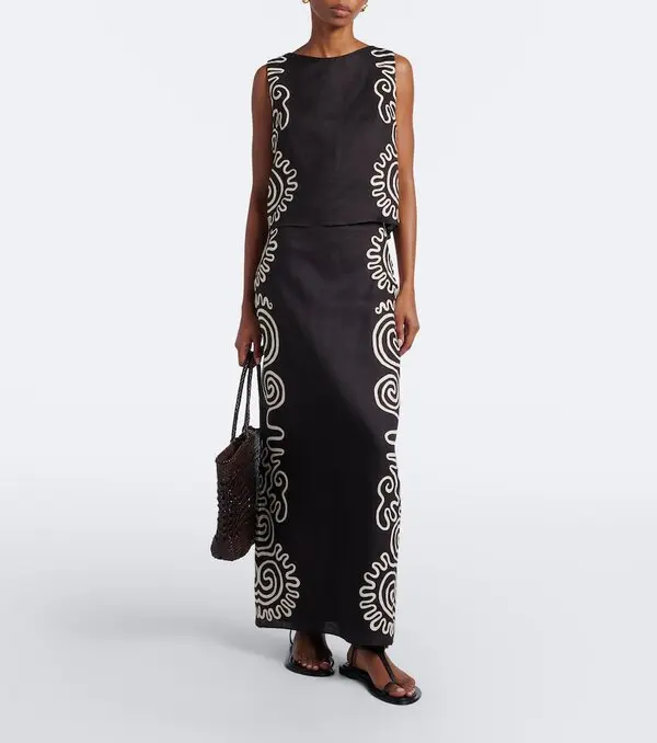 CALA DE LA CRUZ Bruna Printed Linen Maxi Skirt