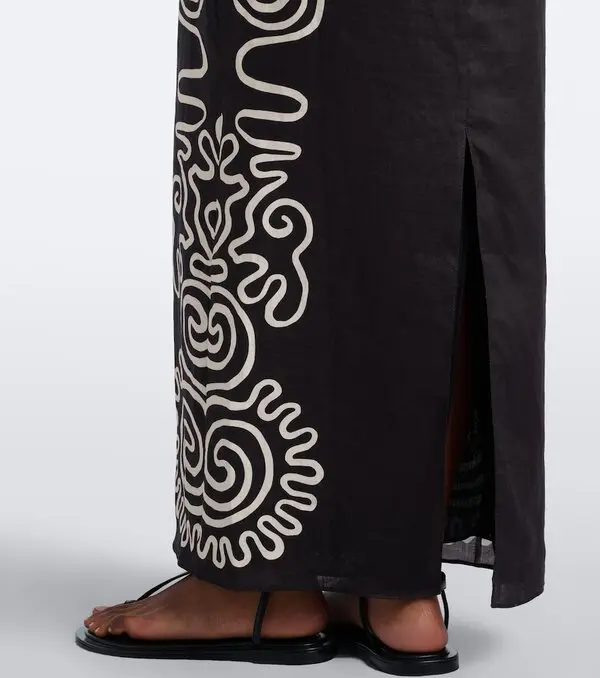 CALA DE LA CRUZ Bruna Printed Linen Maxi Skirt