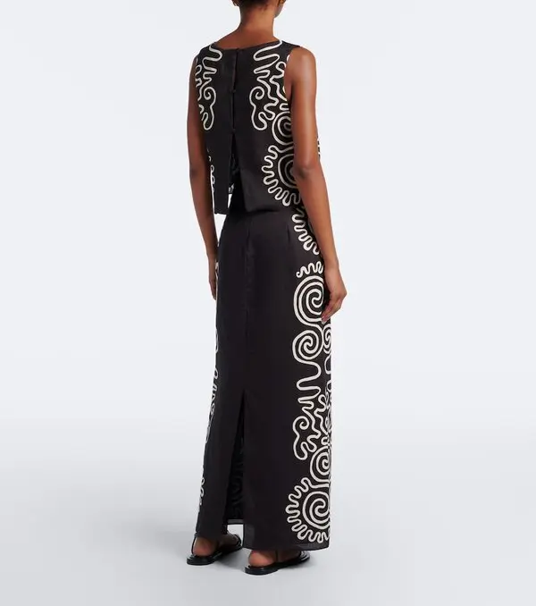 CALA DE LA CRUZ Bruna Printed Linen Maxi Skirt