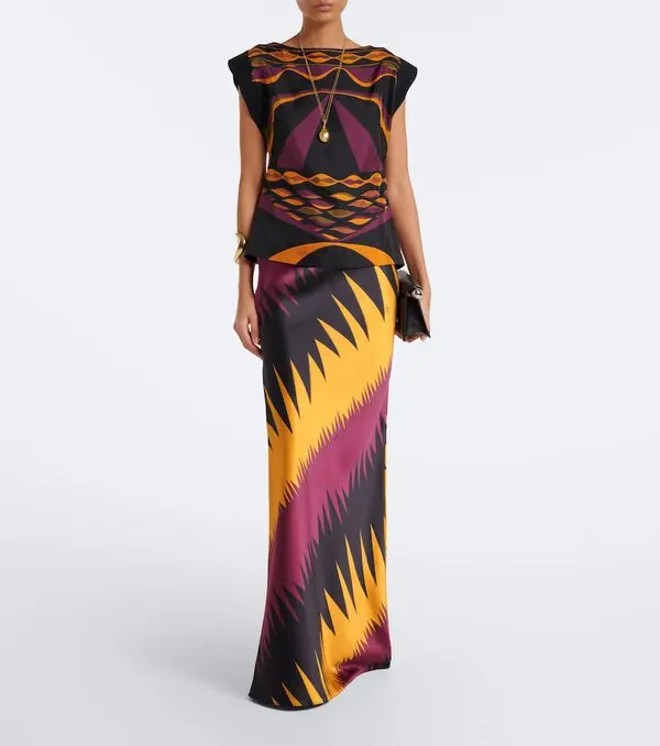 Emilio Pucci Drago Satin Maxi Skirt