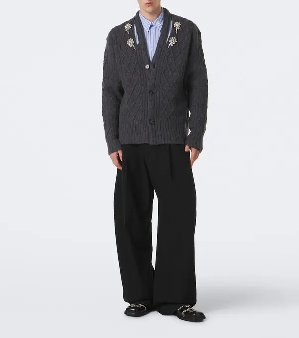 Simone Rocha Cable-knit Embellished Virgin Wool Cardigan