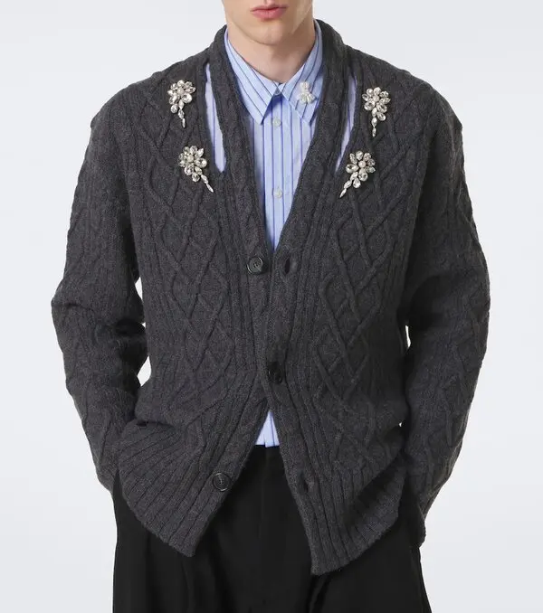 Simone Rocha Cable-knit Embellished Virgin Wool Cardigan