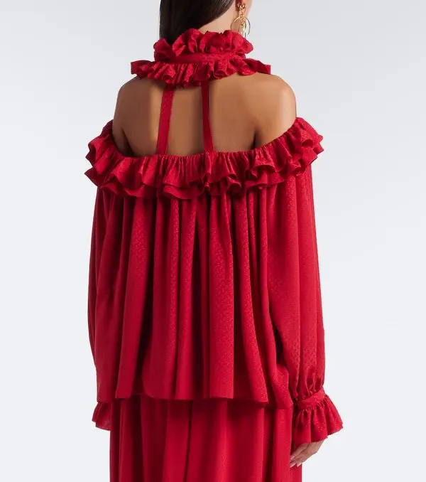 Chloé Cutout Ruffled Silk Jacquard Top