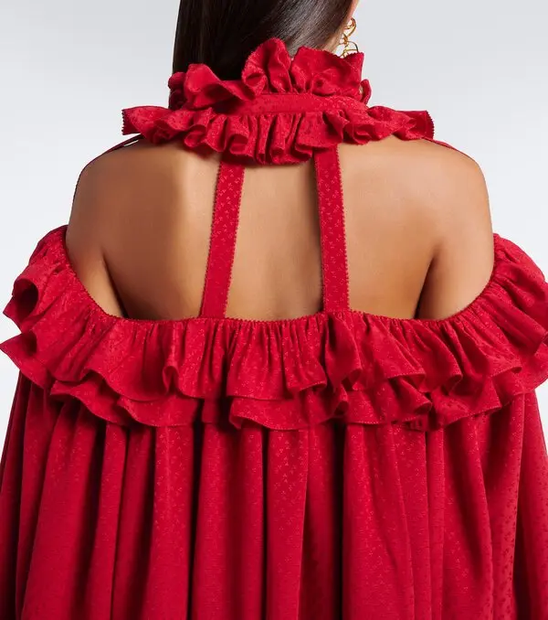 Chloé Cutout Ruffled Silk Jacquard Top