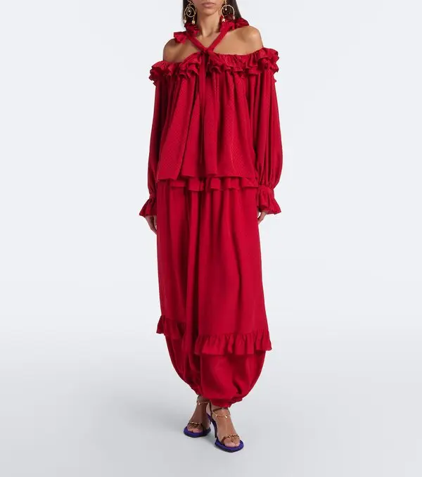Chloé Cutout Ruffled Silk Jacquard Top