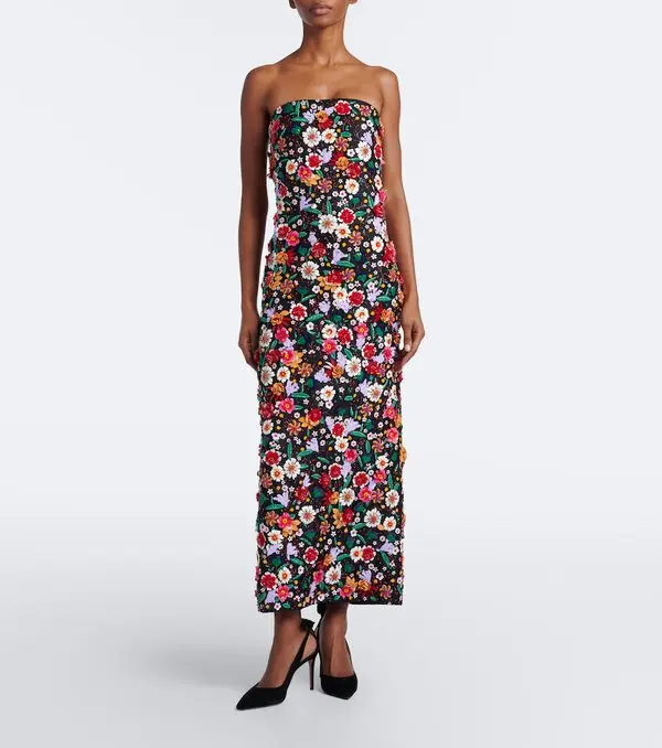 Carolina Herrera Embellished Floral Organza Cocktail Dress