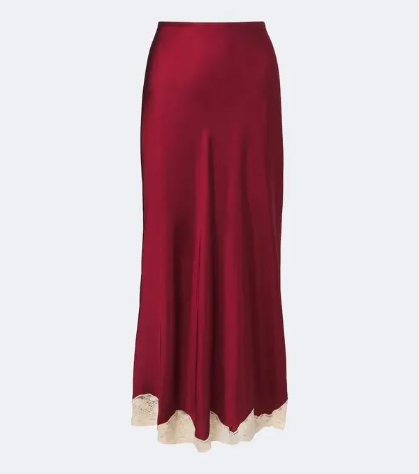 Rixo Crystal Lace-trimmed Satin Slip Skirt - Red