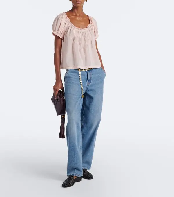DÔEN Frederica Embroidered Cotton Voile Top