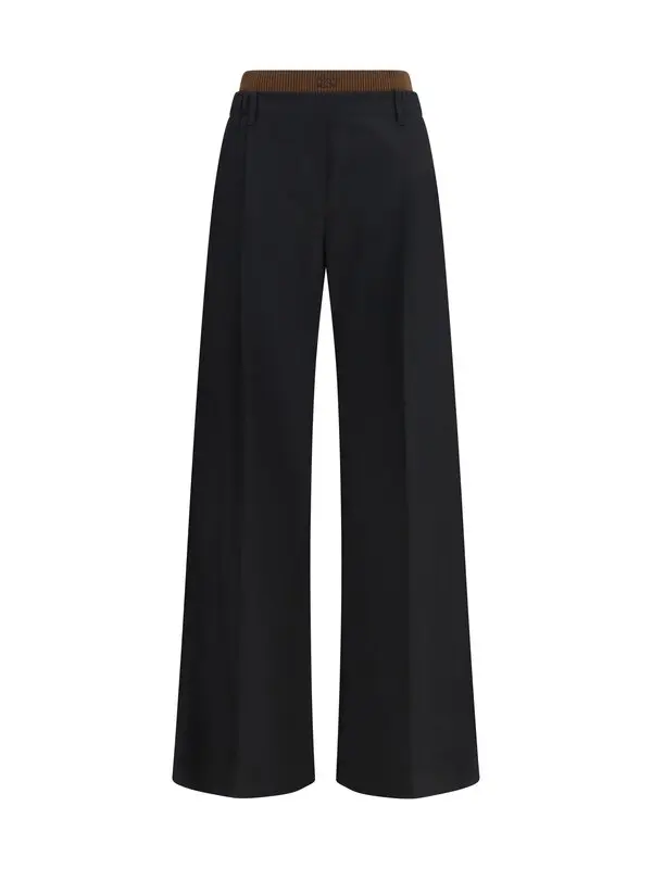 Loewe Wide-leg Pants With Ribbed Waistband - Black