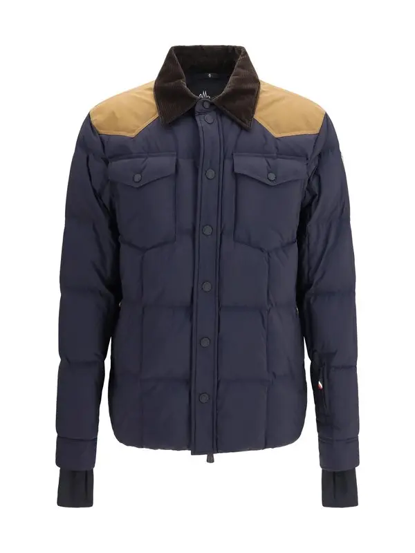Moncler Geltech Down Ski Jacket With Corduroy Trim - Navy