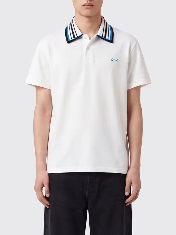 Loewe Short-sleeved Cotton Polo Shirt With Contrast Logo And Striped Collar