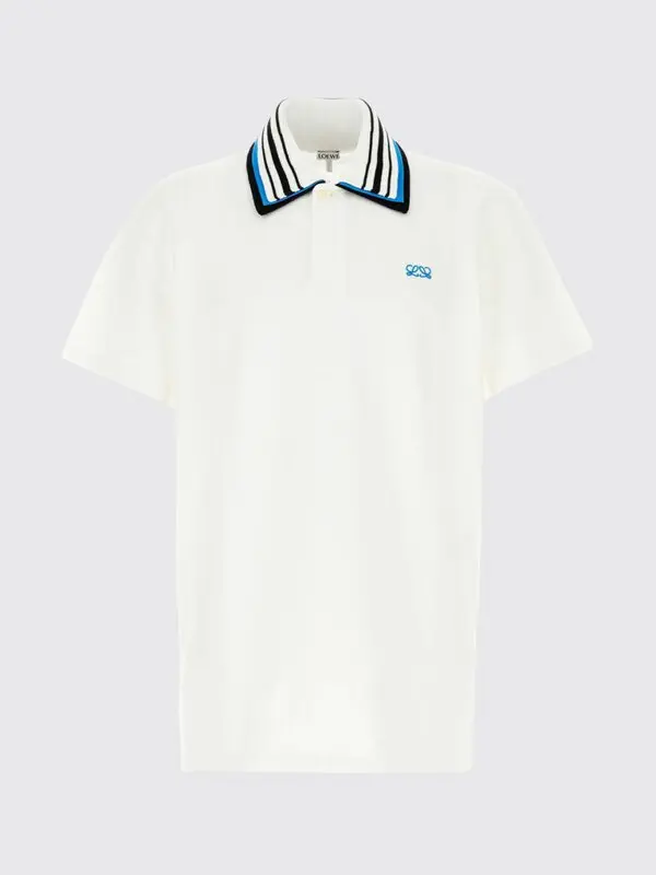 Loewe Short-sleeved Cotton Polo Shirt With Contrast Logo And Striped Collar