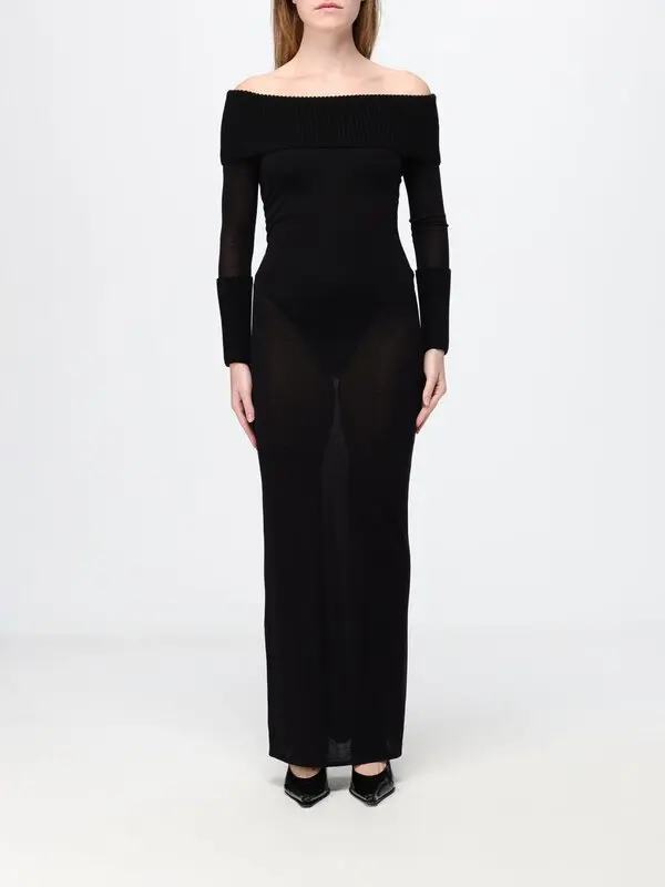 Alaïa Long Knit Sheath Dress In A Wool Blend With A Straight Neckline