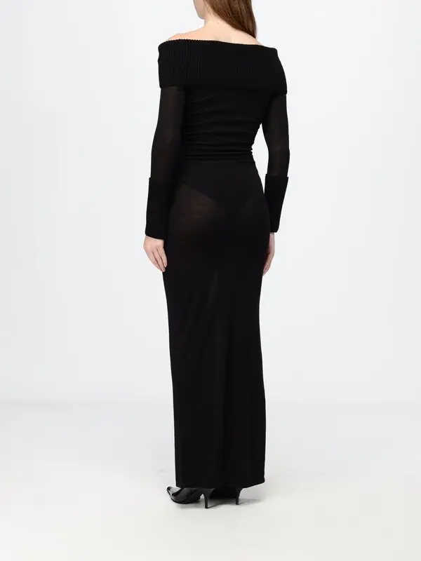 Alaïa Long Knit Sheath Dress In A Wool Blend With A Straight Neckline