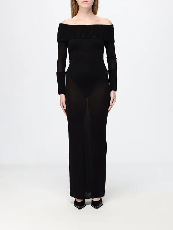 Alaïa Long Knit Sheath Dress In A Wool Blend With A Straight Neckline - Black