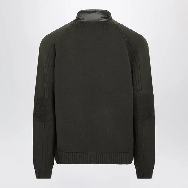 Moncler Dark Grey Padded Zip-up Cardigan In Wool Blend