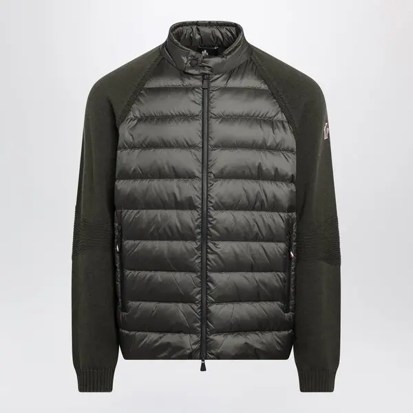 Moncler Dark Grey Padded Zip-up Cardigan In Wool Blend - Gray
