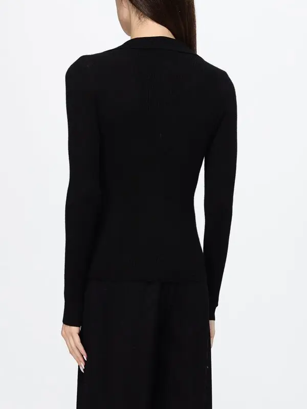 Max Mara Slim Fit V-neck Polo Jumper In 100% Cashmere With Long Sleeves - Black