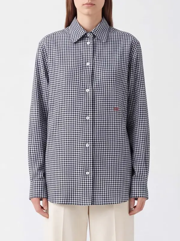 Loewe Vichy Silk Shirt With Embroidered Logo - Multicolor
